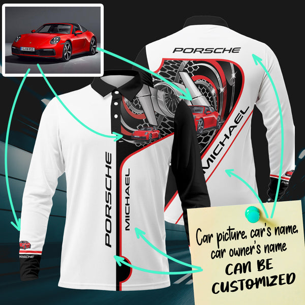 Personalized Racing Car Long Sleeve Polo T-Shirt - TrendySweety