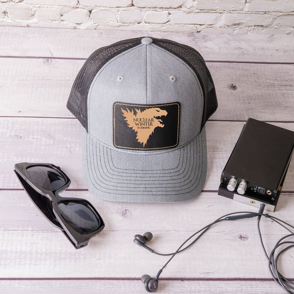 Godzilla Leather Patch Mesh Back Snapback Hat - Nuclear Winter Is Comi ...